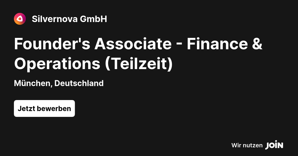 Silvernova (München): Founder's Associate - Finance & Operations (Teilzeit)