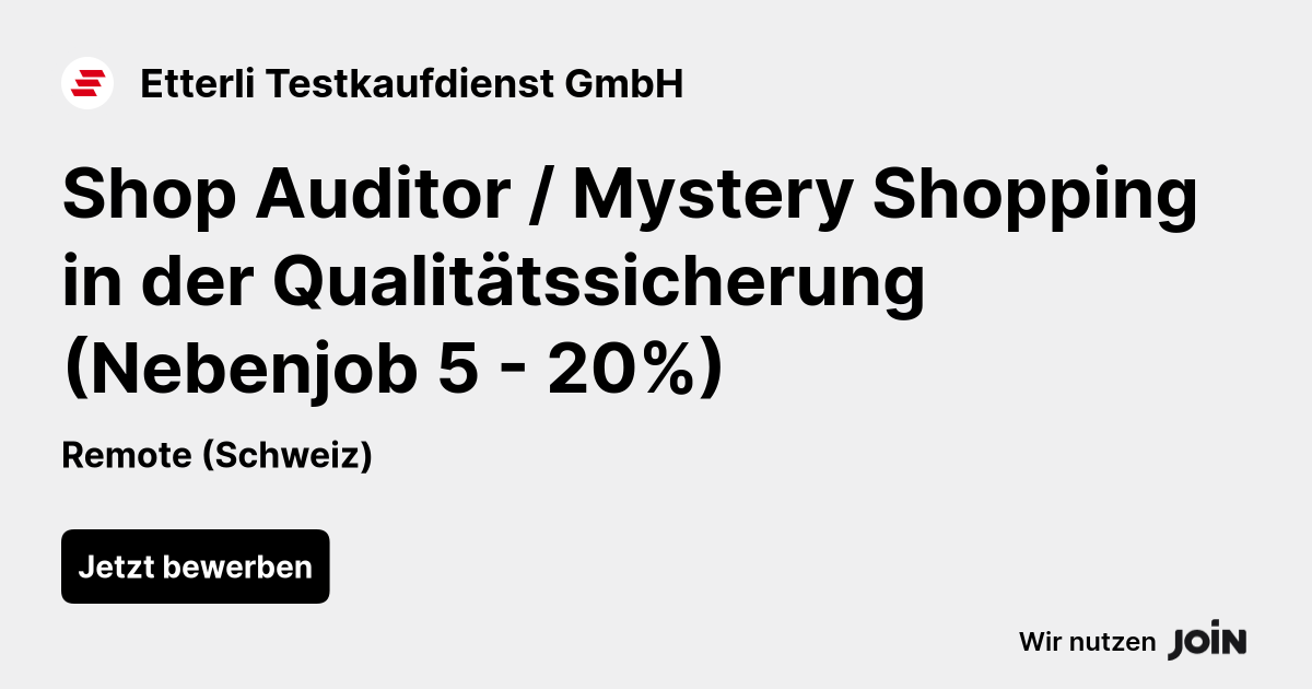 Etterli Testkaufdienst (Remote): Shop Auditor / Mystery Shopping in der ...