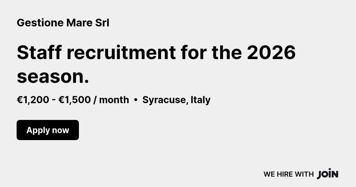 Gestione Mare Srl (Syracuse): Staff recruitment for the 2026 season.