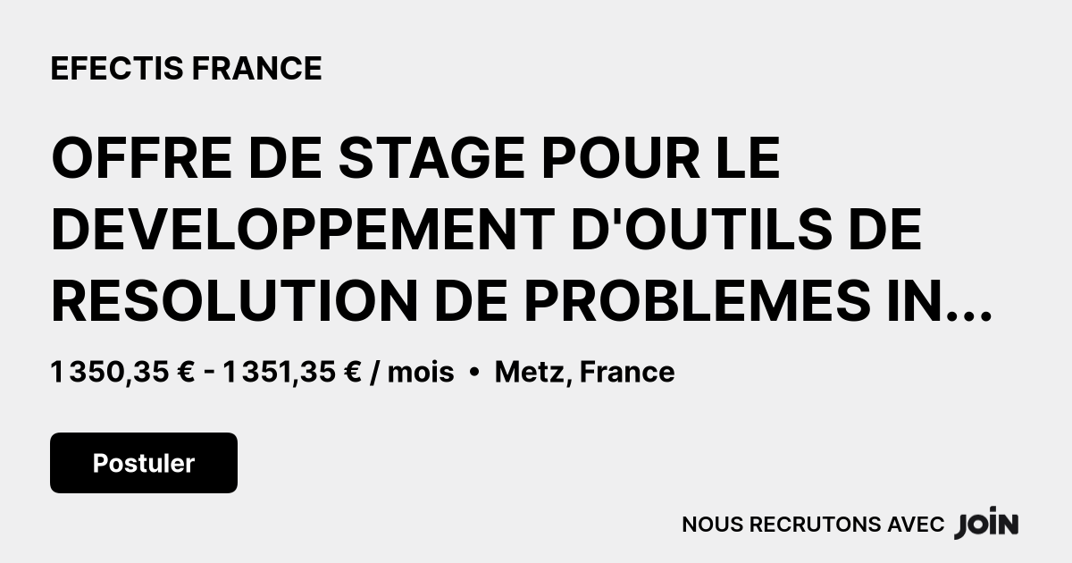 EFECTIS FRANCE (Metz): OFFRE DE STAGE POUR LE DEVELOPPEMENT D'OUTILS DE ...