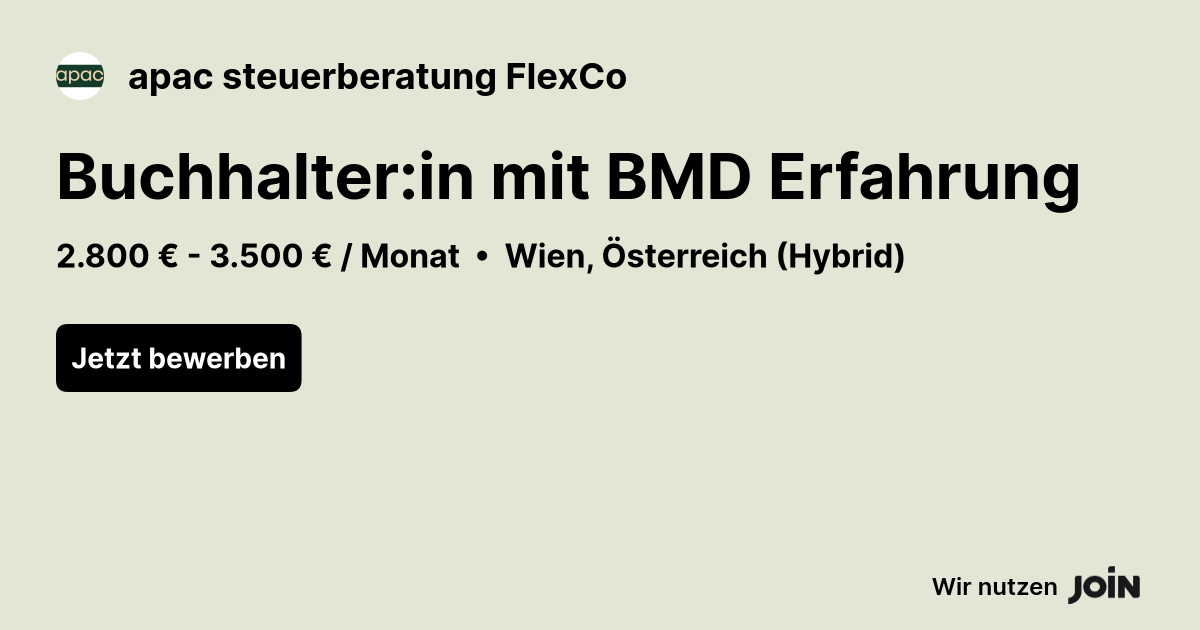 apac steuerberatung FlexCo (Wien): Buchhalter:in mit BMD Erfahrung