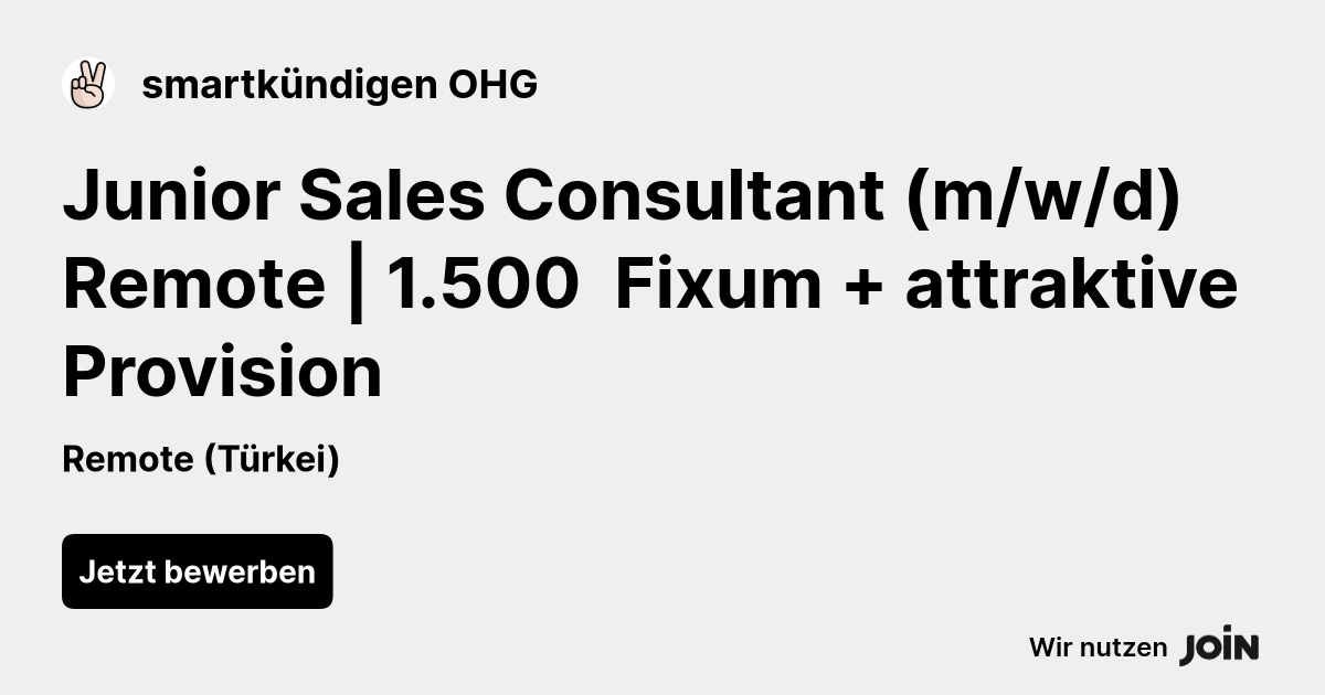smartkündigen OHG (Remote): Junior Sales Consultant (m/w/d) Remote | 1. ...