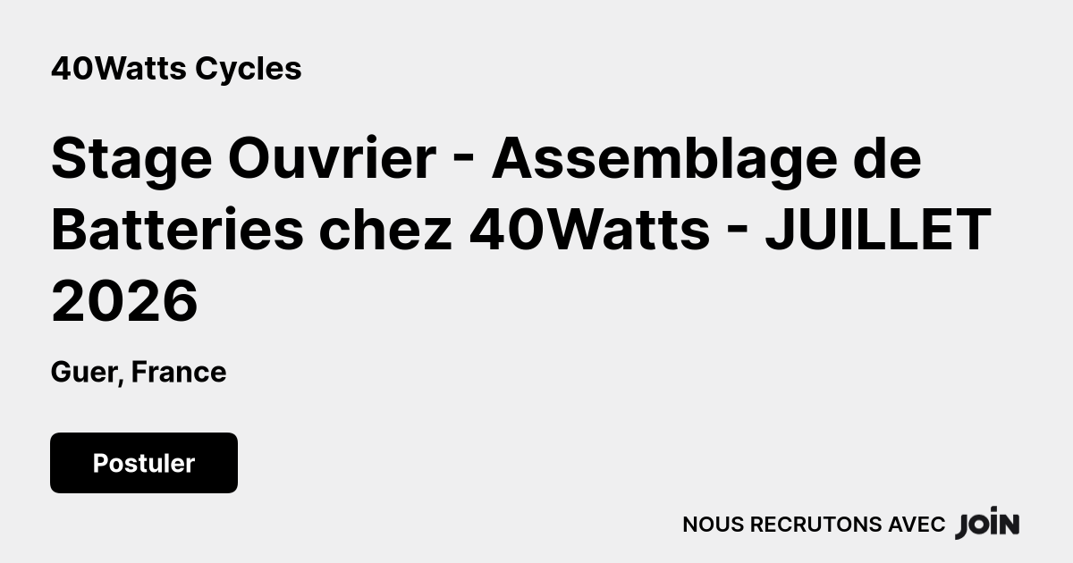 40Watts Cycles (Guer): Stage Ouvrier - Assemblage de Batteries chez ...
