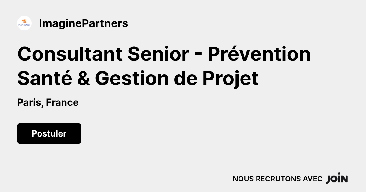 ImaginePartners (Paris): Consultant Senior - Prévention Santé & Gestion ...