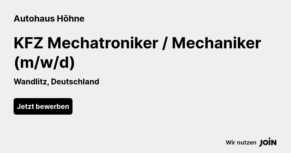 Autohaus Höhne (Wandlitz): KFZ Mechatroniker / Mechaniker (m/w/d) Autohaus Höhne (Wandlitz): KFZ Mechatroniker / Mechaniker (m/w/d)