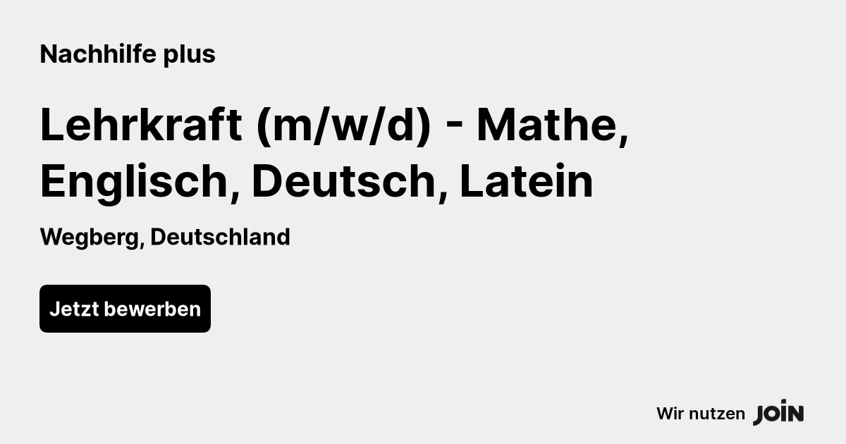 Nachhilfe plus (Wegberg): Lehrkraft (m/w/d) - Mathe, Englisch, Deutsch ...