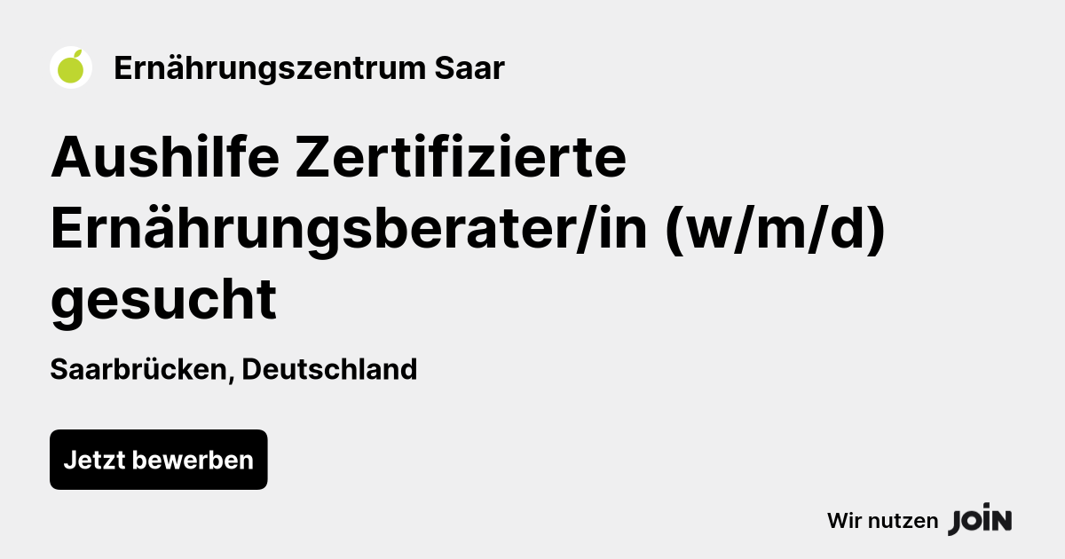 Ernährungszentrum Saar (Saarbrücken): Aushilfe Zertifizierte ...