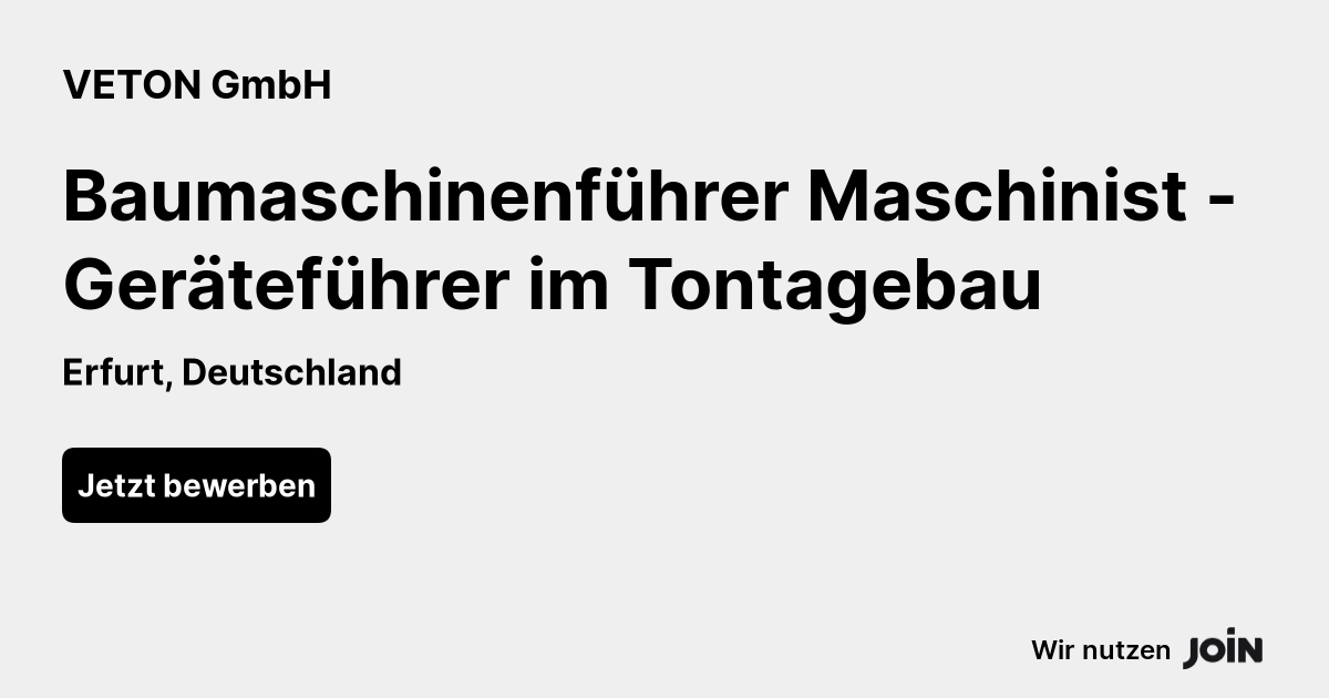 VETON (Erfurt): Baumaschinenführer Maschinist - Geräteführer im Tontagebau