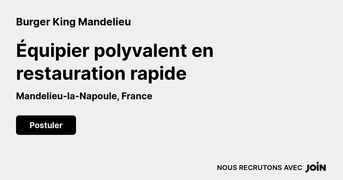 Burger King Mandelieu (Mandelieu-la-Napoule): Équipier polyvalent en ...