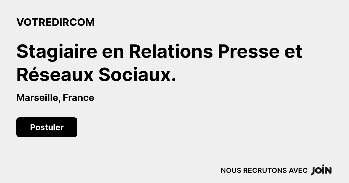 VOTREDIRCOM (Marseille): Stagiaire en Relations Presse et Réseaux Sociaux.