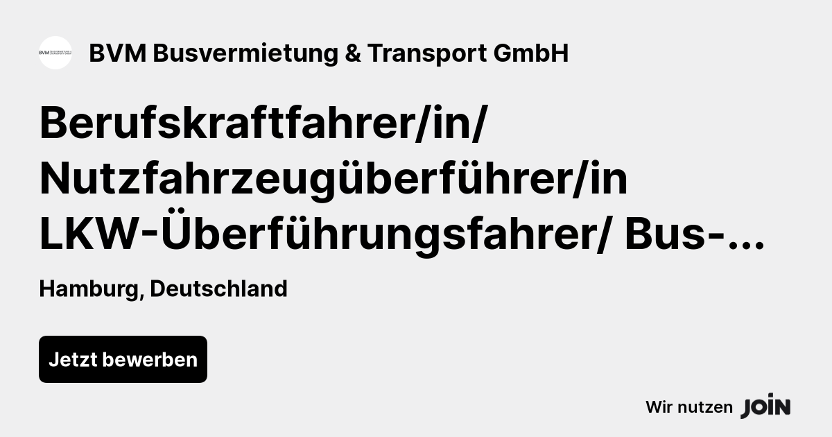 BVM Busvermietung & Transport (Hamburg): Berufskraftfahrer/in ...