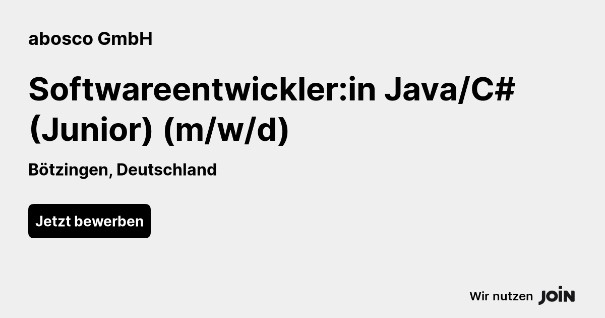 abosco (Bötzingen): Softwareentwickler:in Java/C# (Junior) (m/w/d)