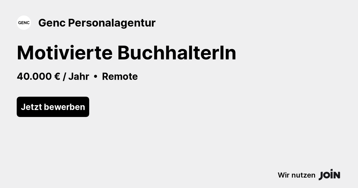 Genc Personalagentur (Remote): Motivierte BuchhalterIn