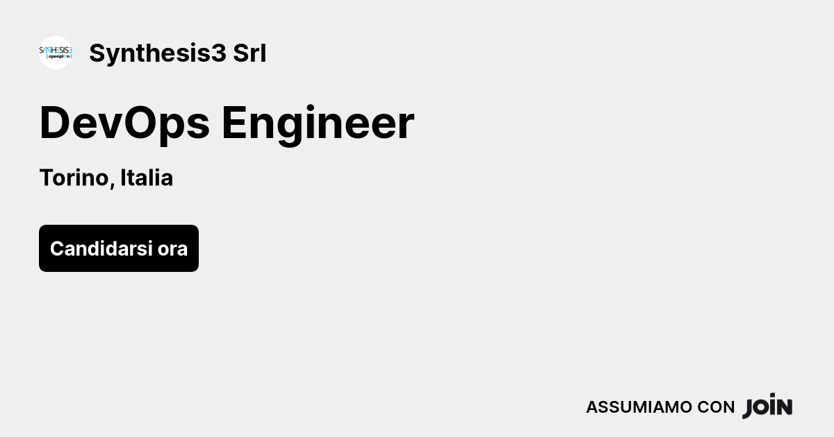 Synthesis3 Srl (Torino): DevOps Engineer