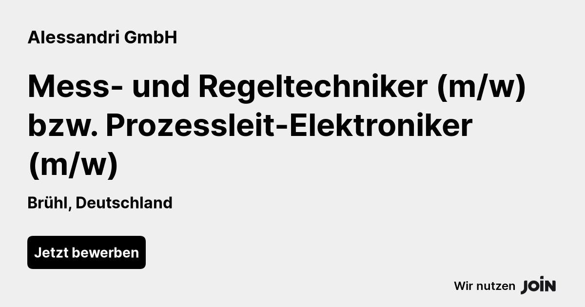 Alessandri (Brühl): Mess- und Regel­techniker (m/w) bzw. Prozess­leit ...