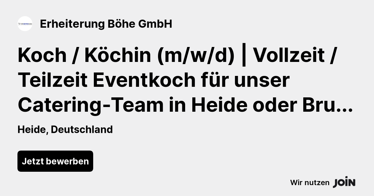 Erheiterung Böhe (Heide): Koch / Köchin (m/w/d) | Vollzeit / Teilzeit ...
