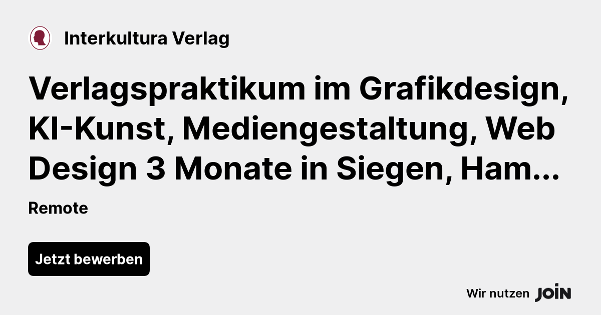 Interkultura Verlag (Remote): Verlagspraktikum im Grafikdesign, KI ...