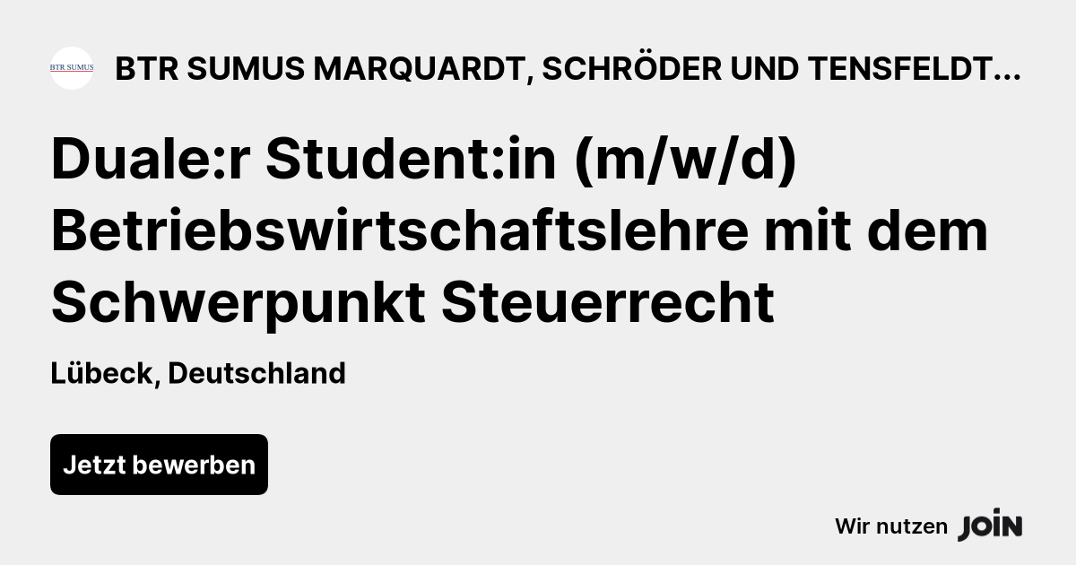BTR SUMUS MARQUARDT, SCHRÖDER UND TENSFELDT PARTNERSCHAFT STEUERBERATUNGSGESELLSCHAFT (Lübeck ...