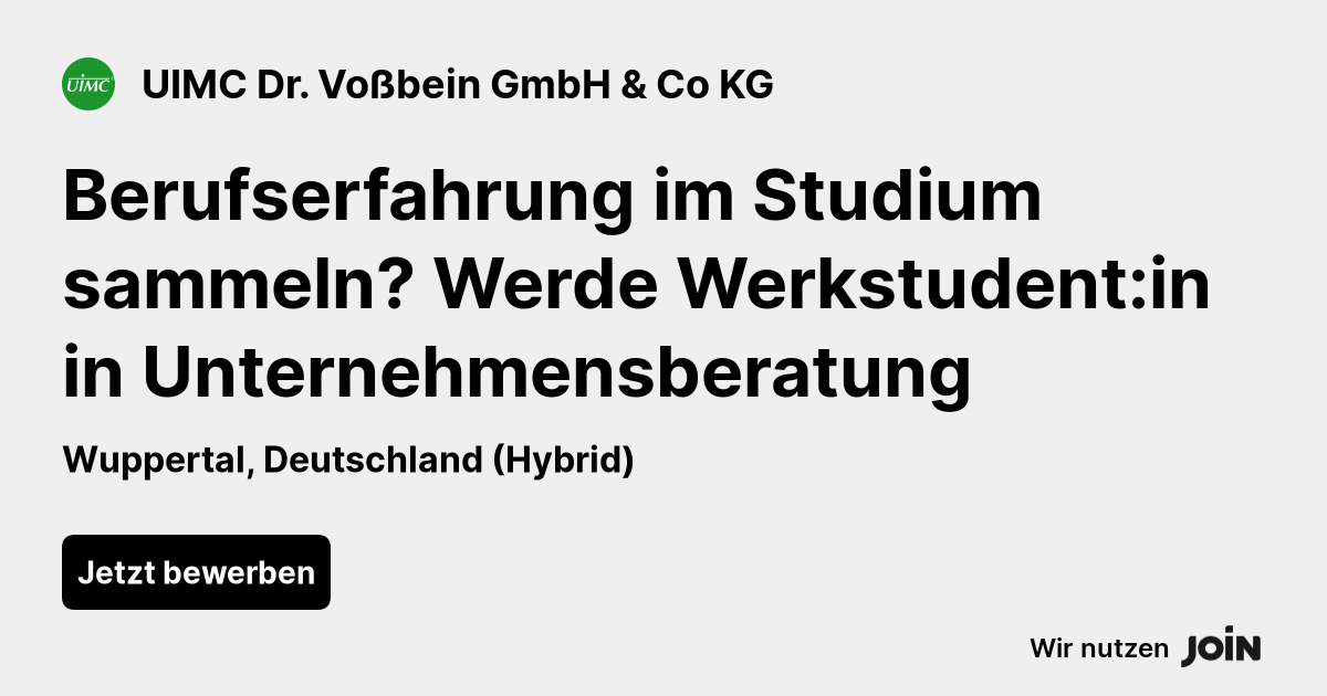 UIMC Dr. Voßbein GmbH & Co KG (Wuppertal): Berufserfahrung im Studium ...