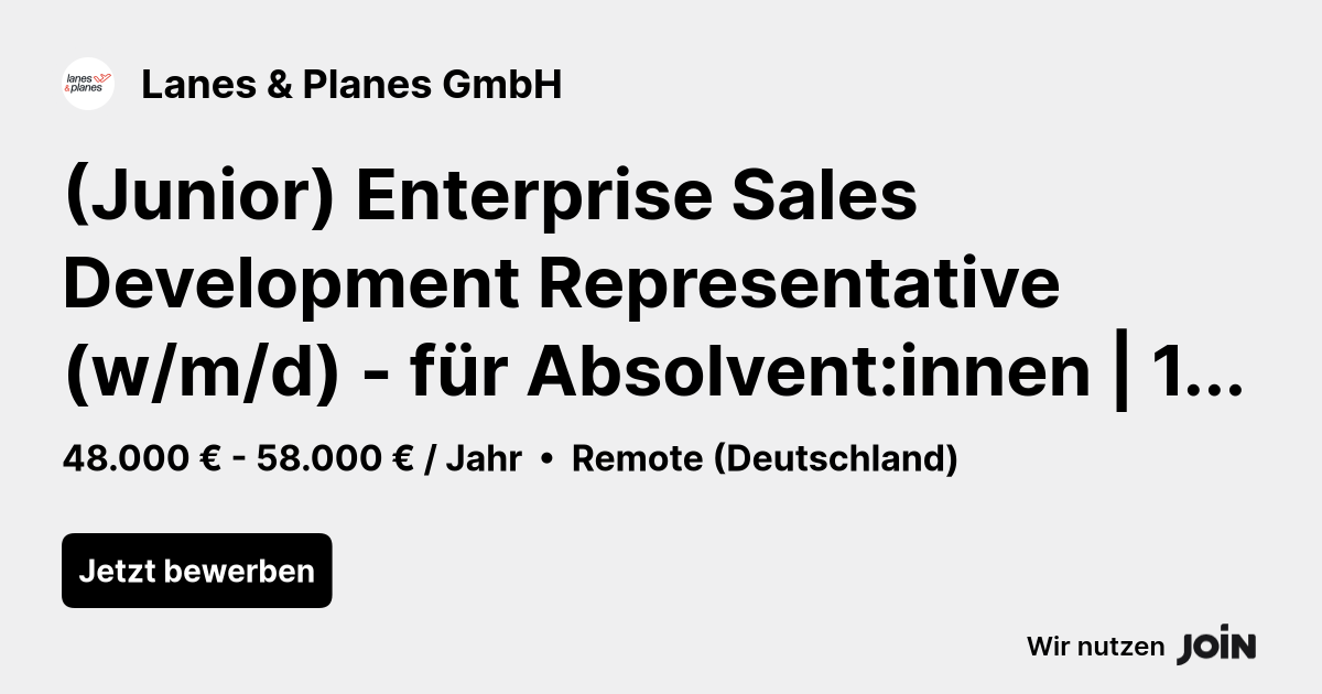 Lanes & Planes (Remote): (Junior) Enterprise Sales Development Representative (w/m/d) - für ...